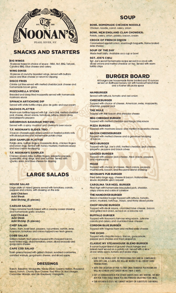 Noonan’s Main Menu