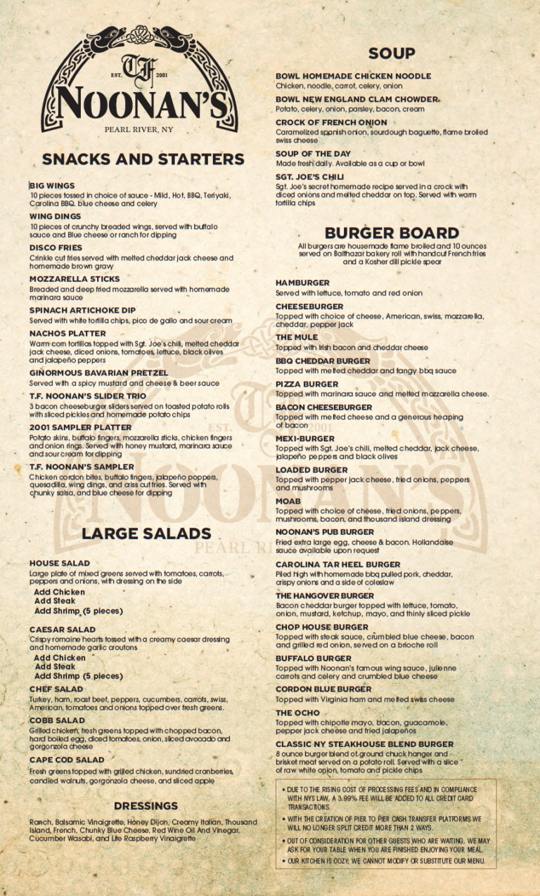Noonan’s Main Menu