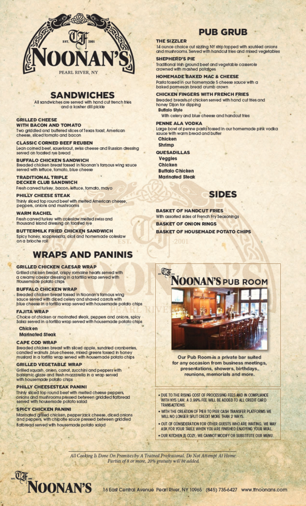 Noonan’s Main Menu