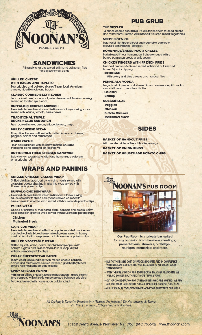 Noonan’s Main Menu