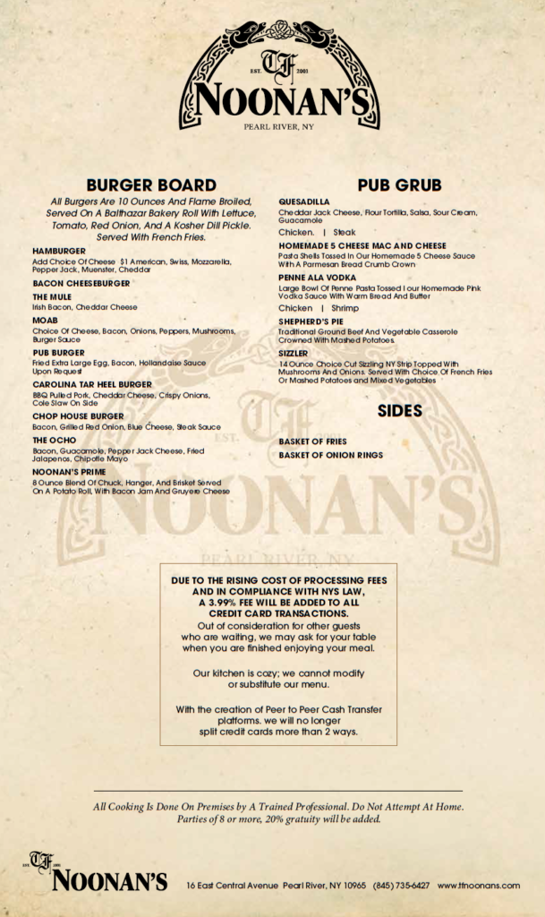 Noonan’s Main Menu